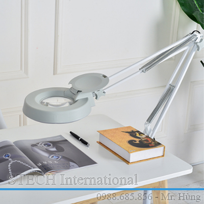 Kính lúp kẹp bàn, thân gập, thấu kính trắng LT-86A 20X LED